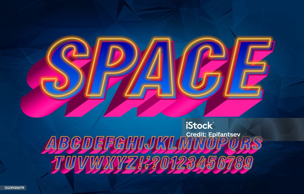 Font Alfabet Spasi Huruf Efek 3d Angka Dan Simbol Ilustrasi Stok