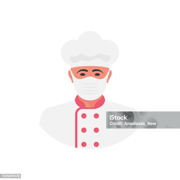 Koki Memakai Topeng Medis Face Cook Dalam Ikon Topeng Ilustrasi Stok