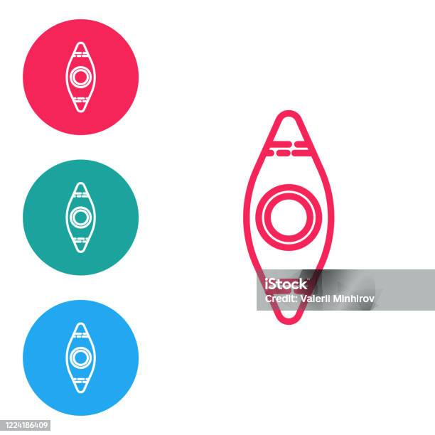 Kayak De Ligne Rouge Et Icône De Pagaie Isolée Sur Le Fond Blanc Kayak