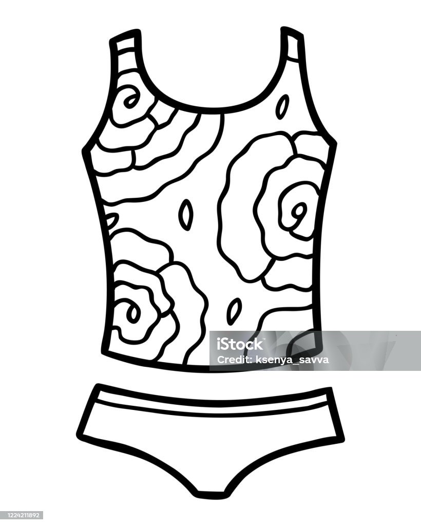 Coloring Book Tankini Women Swimsuit Stock Illustration Download