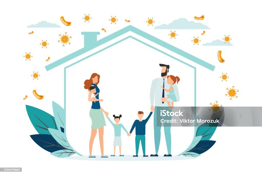 Ilustración De Los Padres Felices Con Hijos Están Protegidos De Virus Y