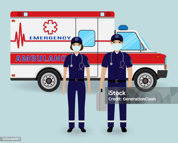 Konsep Staf Rumah Sakit Tim Paramedis Ambulans Dalam Masker ... Konsep Staf Rumah Sakit Tim Paramedis Ambulans Dalam Masker ...