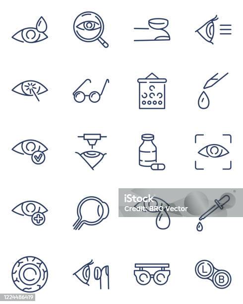 Ilustración De Conjunto De Iconos De Línea Oftalmología Y Más Vectores