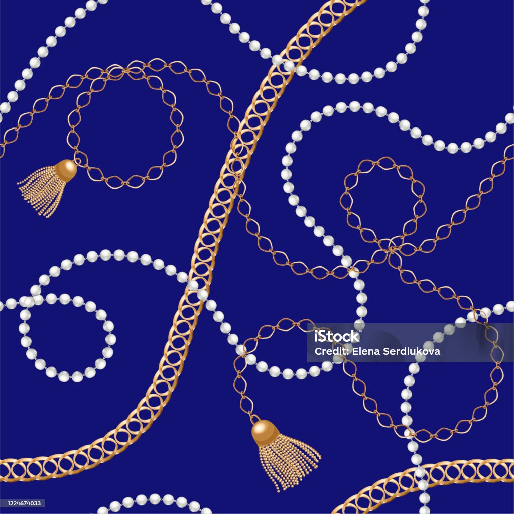 Gold Chains Seamless Pattern Gold Hearts And Tassels Fabric Design