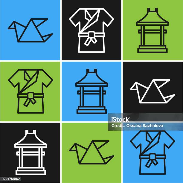 Atur Garis Burung Origami Gerbang Jepang Dan Ikon Kimono Kostum Jepang ... Atur Garis Burung Origami Gerbang Jepang Dan Ikon Kimono Kostum Jepang ...