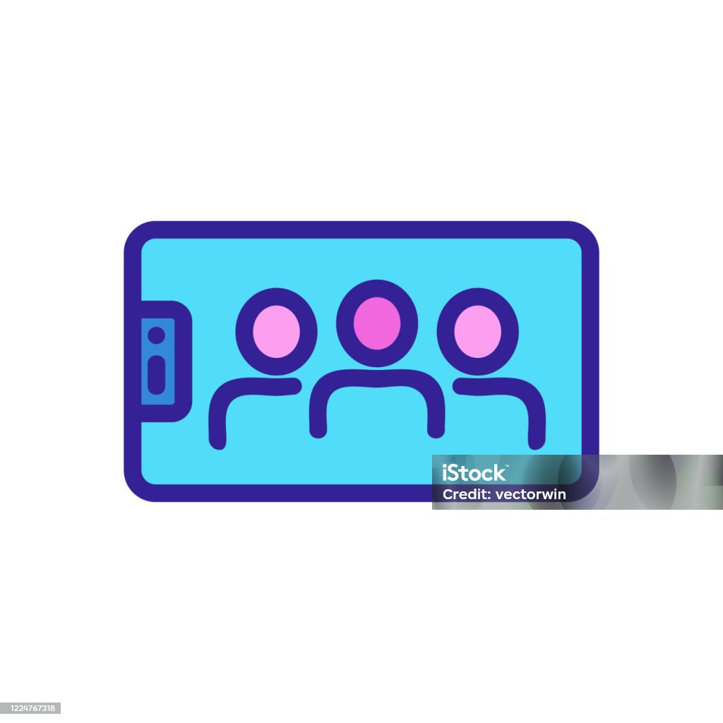 Group Selfie Icon Vector Outline Illustration Stock Illustration