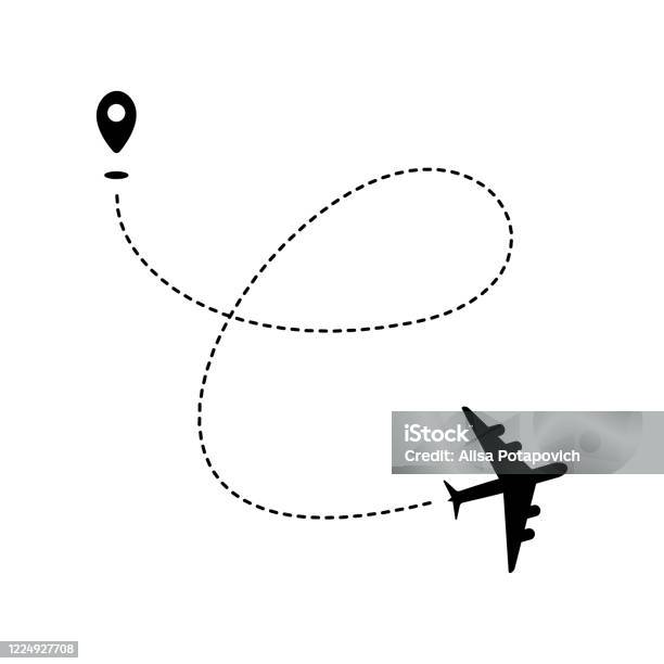 Chemin Davion Avec Le Géotag Et La Route Pointillée Vecteurs Libres De
