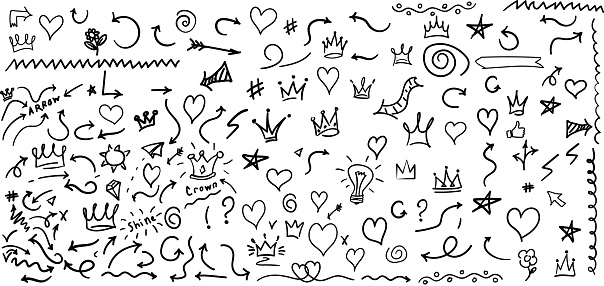 Vector Line Art Doodle Dessin Animé Ensemble Dobjets Et De Symboles Sur
