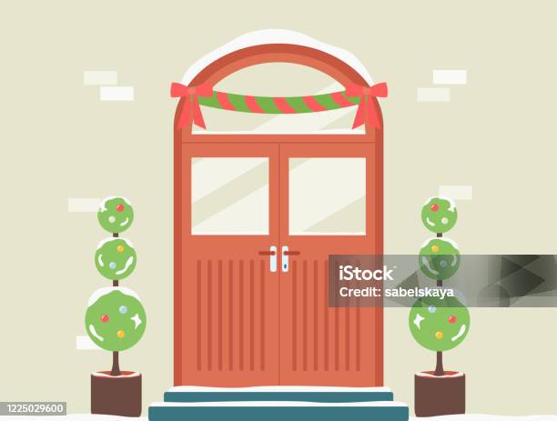 Pintu Didekorasi Untuk Natal Dengan Ilustrasi Karangan Bunga Dan Vektor ... Pintu Didekorasi Untuk Natal Dengan Ilustrasi Karangan Bunga Dan Vektor ...