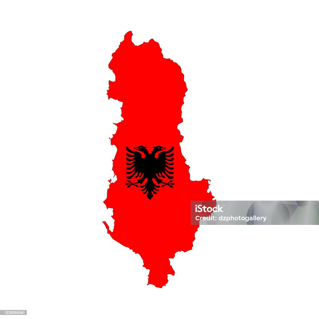 Karta Över Albanien Vektordesign Isolerad På Vit Bakgrund Form Av Albanien Karta Fylld Med