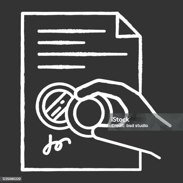 Main Avec Licône Blanche De Craie De Timbre Sur Le Fond Noir Document