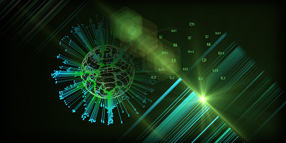 Abstract Spherical Algorithm On Dark Background With Blurred Lines Quantum Computer Technology