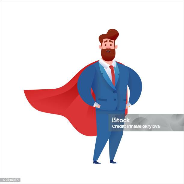 Vector Business Man Super Hero In Suit And Cape Stock Illustration