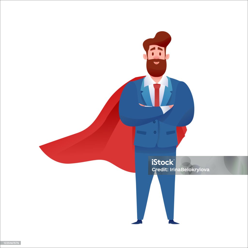 Vector Business Man Super Hero In Suit And Cape Stock Illustration