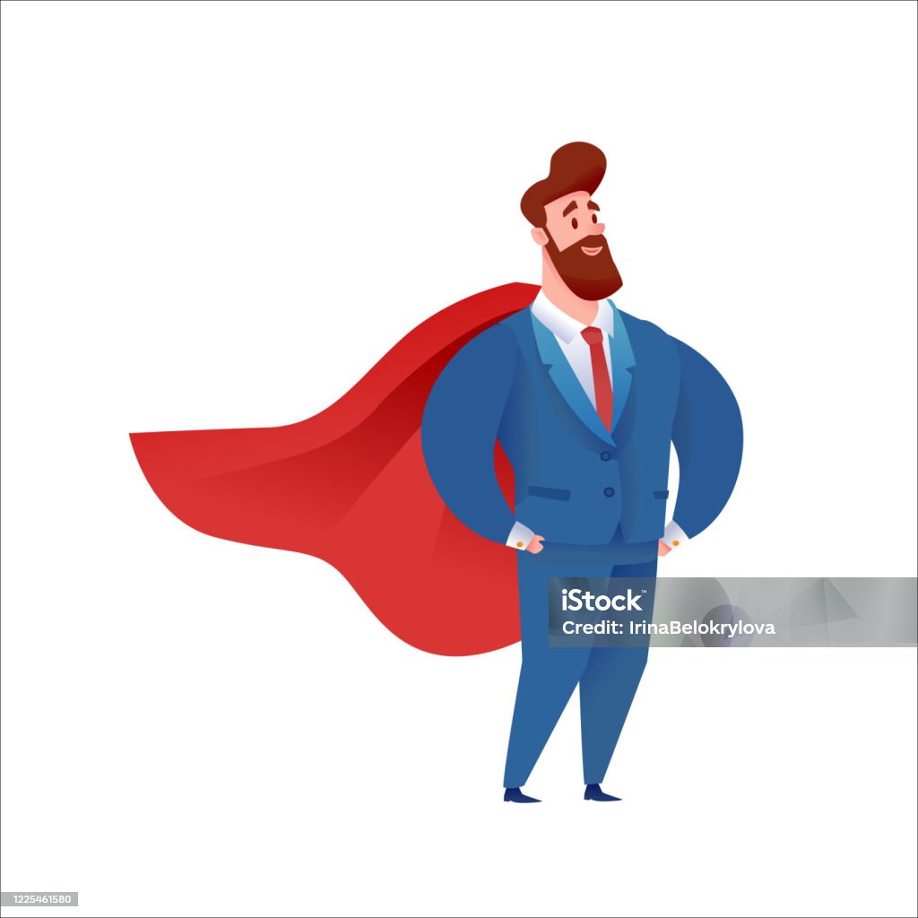 Vector Business Man Super Hero In Suit And Cape Stock Illustration