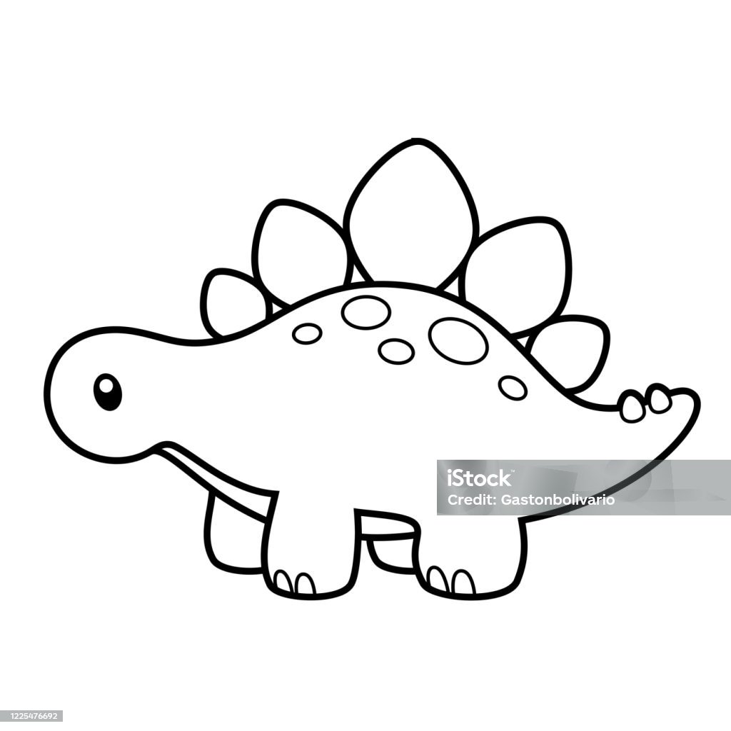 Cute Stegosaurus Coloring Page Vector Illustration On White Stock