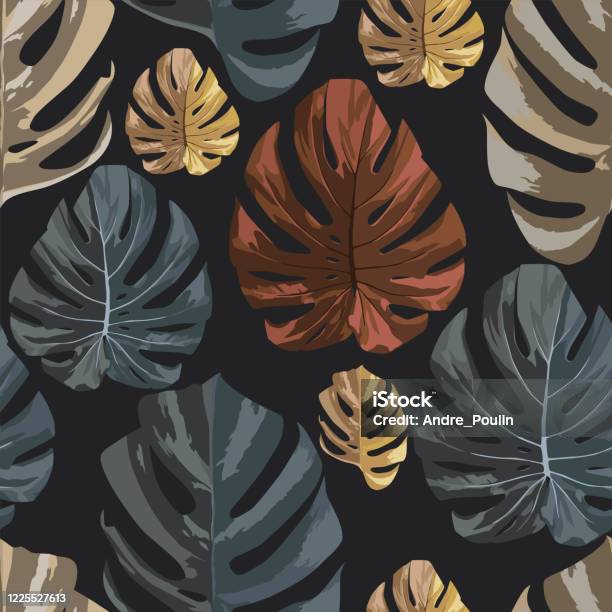 Multicolor Monstera Meninggalkan Latar Belakang Hitam Pola Mulus ... Multicolor Monstera Meninggalkan Latar Belakang Hitam Pola Mulus ...