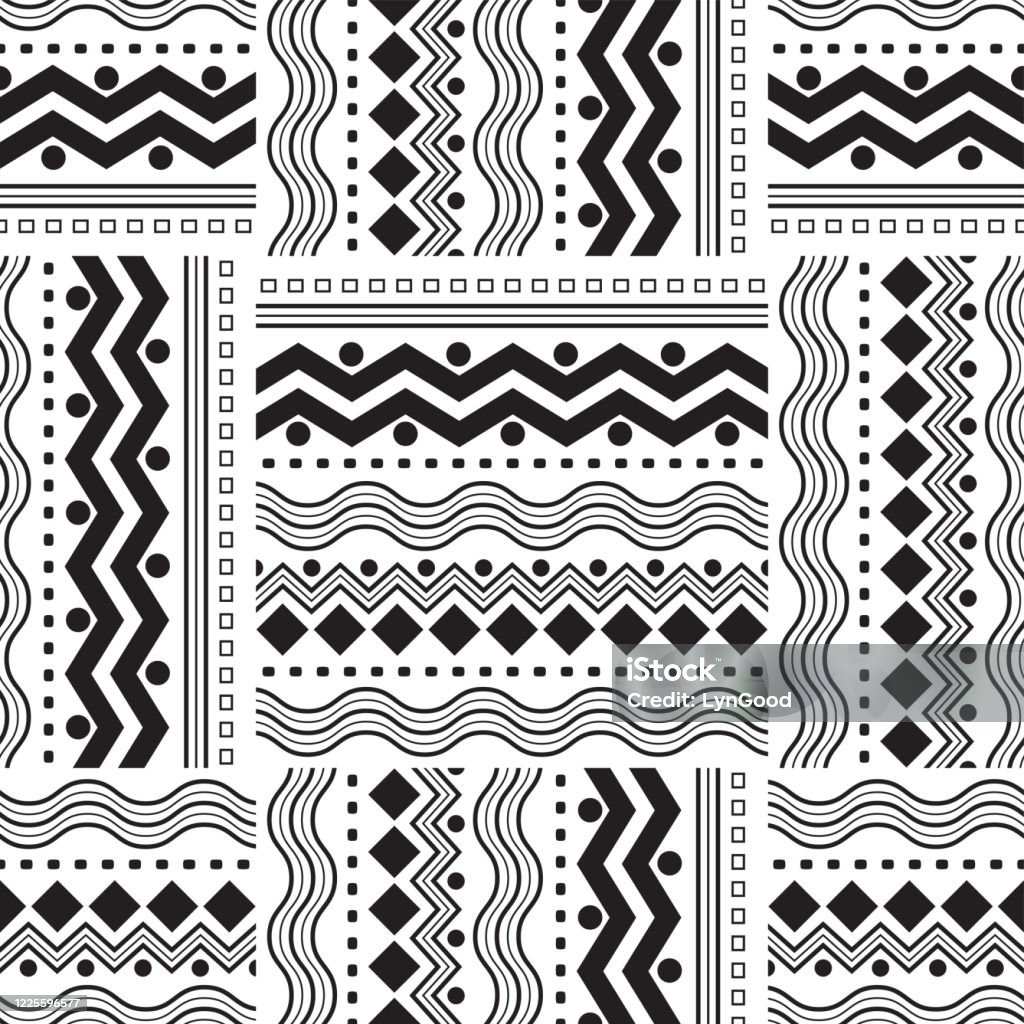 Seamless African Zigzag And Line Design Pattern Stock Illustration