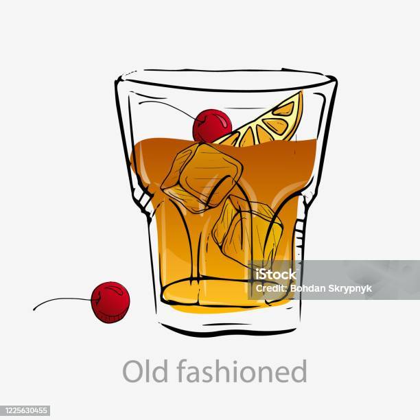 Old Fashioned Cocktail Orange Cocktail With Orange Slice Ice Cubes