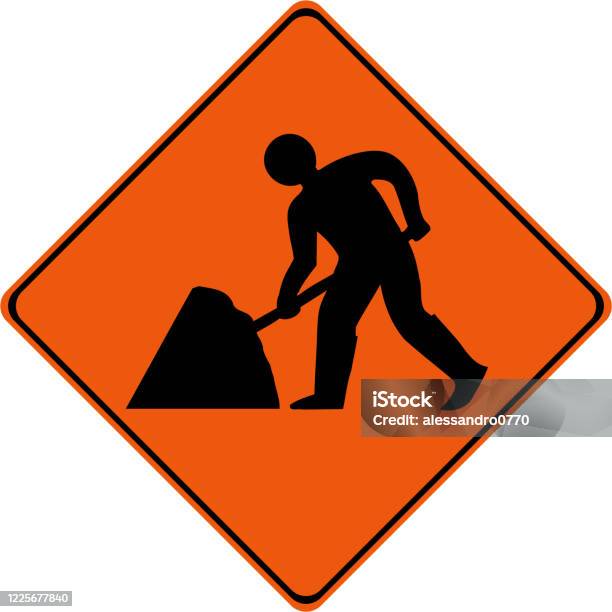 Signe Davertissement Avec Le Symbole De Travaux De Route Vecteurs