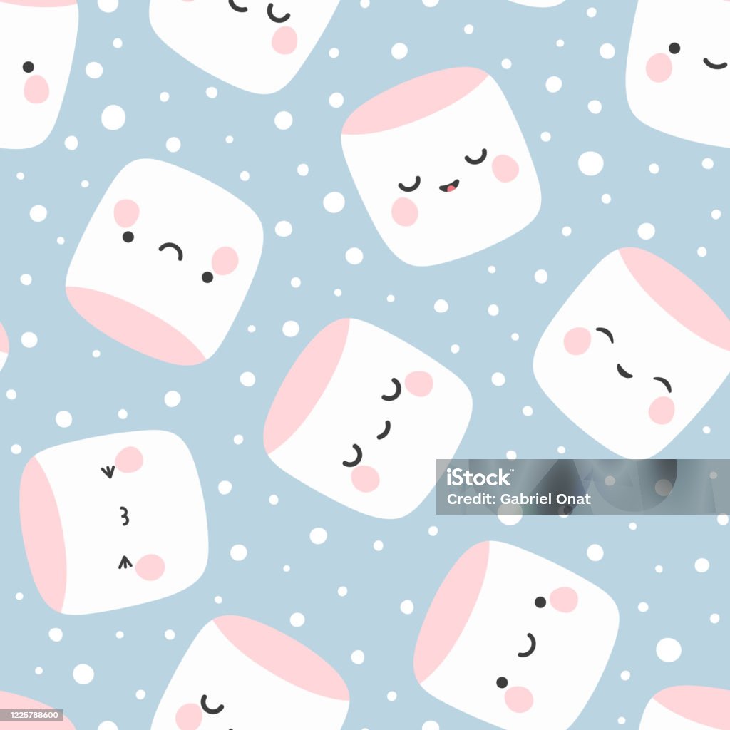 Marshmallow Cute Face Character Seamless Pattern Stock Illustration