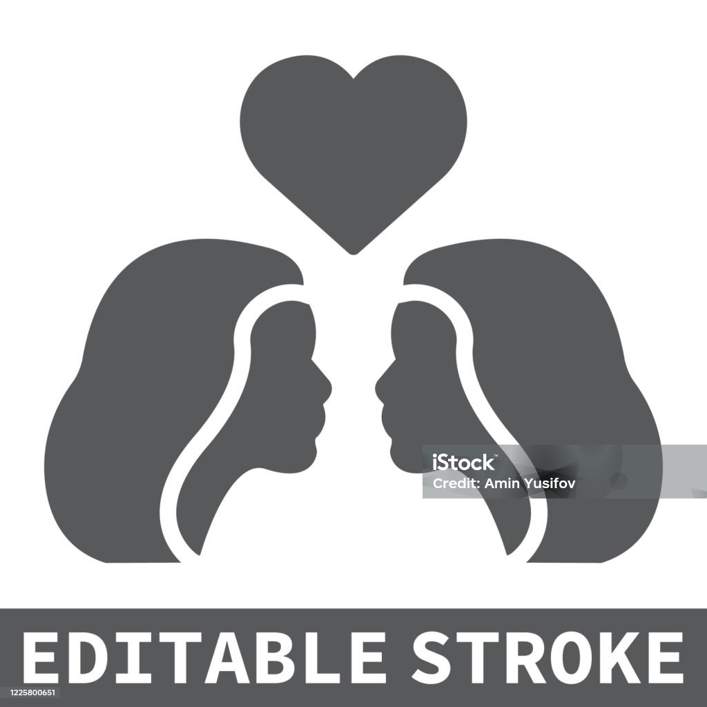 Lesbian Couple Glyph Icon Lgbt And Heart Female Couple Sign Vector