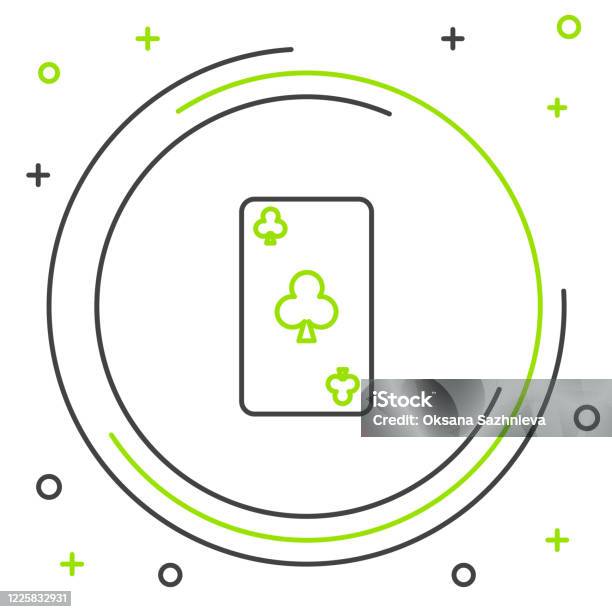 Ligne Noire Et Verte Carte De Jeu Avec Licône De Symbole De Clubs