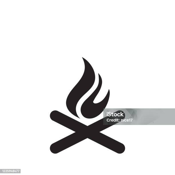 Api Unggun Dengan Ikon Kayu Bakar Terisolasi Di Latar Belakang Putih