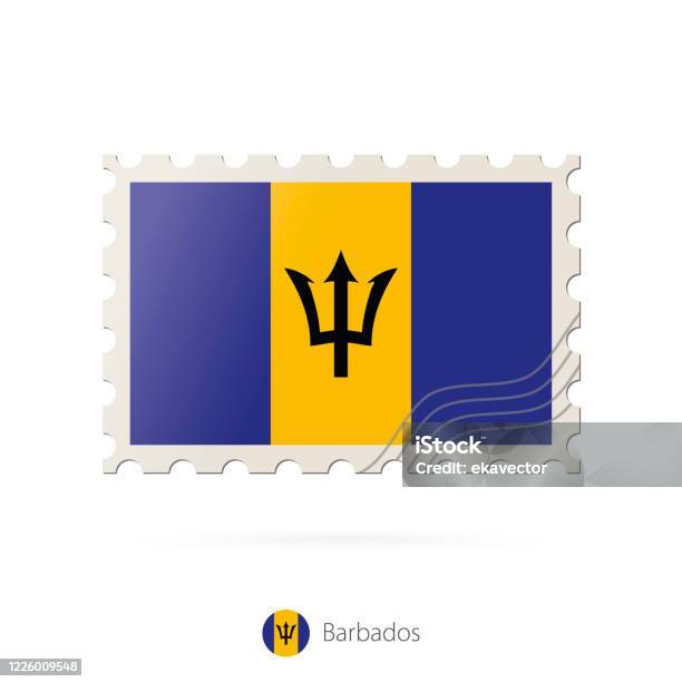 Prangko Dengan Gambar Bendera Barbados Ilustrasi Stok Unduh Gambar