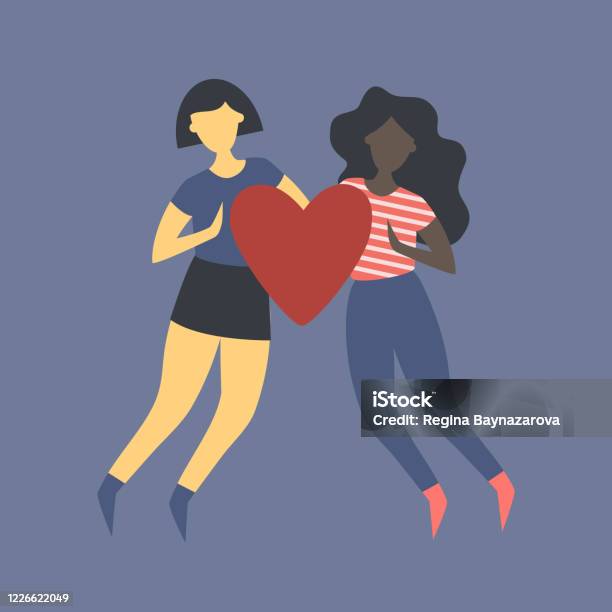 Asian Girl And Darkskinned Girl Together Hold The Heart Stock