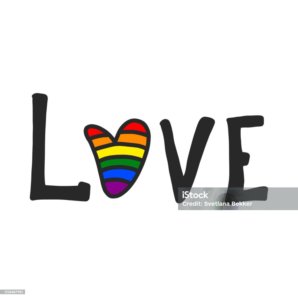 Love Vector Lettering Rainbow Flag Inside Heart Gay Pride Lgbt Concept