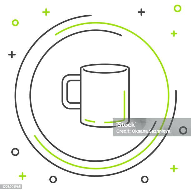 Schwarze Und Grüne Linie Kaffeetasse Symbol Isoliert Auf Weißem