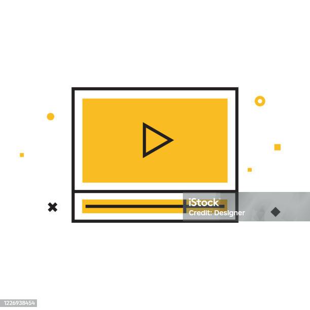 Video Tutorial Ikon Garis Datar Kerangka Vektor Simbol Ilustrasi Piksel