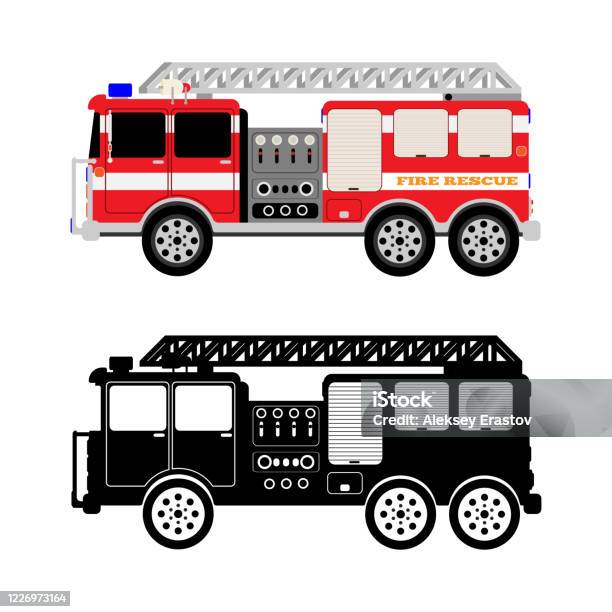 Kleur Vlak Beeld En Zwart Silhouet Van Een Brandweerauto Symbool ... Kleur Vlak Beeld En Zwart Silhouet Van Een Brandweerauto Symbool ...