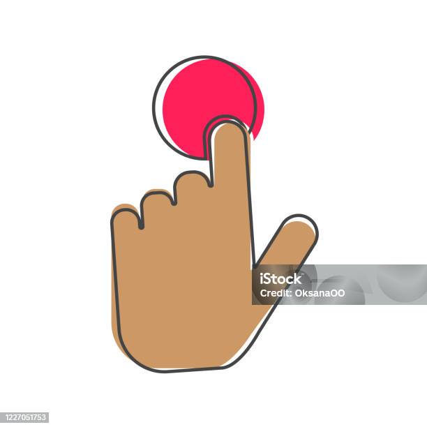 La Main Clique Sur Le Bouton Style De Dessin Animé Dicône De Curseur