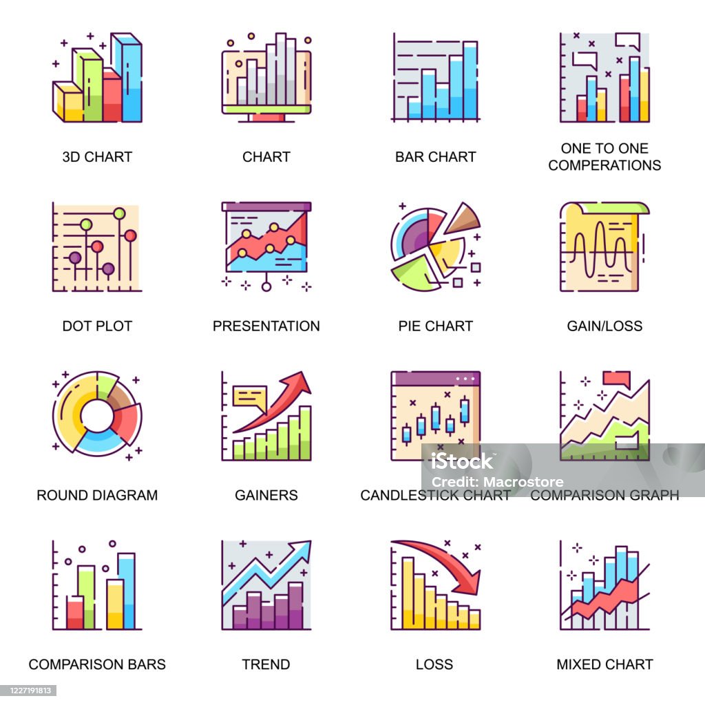 Finanzdiagrammsymbole Im Flachen Stil Runde Diagramm Balken Und ... Finanzdiagrammsymbole Im Flachen Stil Runde Diagramm Balken Und ...