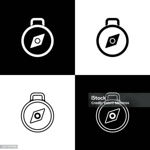 Définir Licône Compass Isolée Sur Le Fond Noir Et Blanc Symbole De
