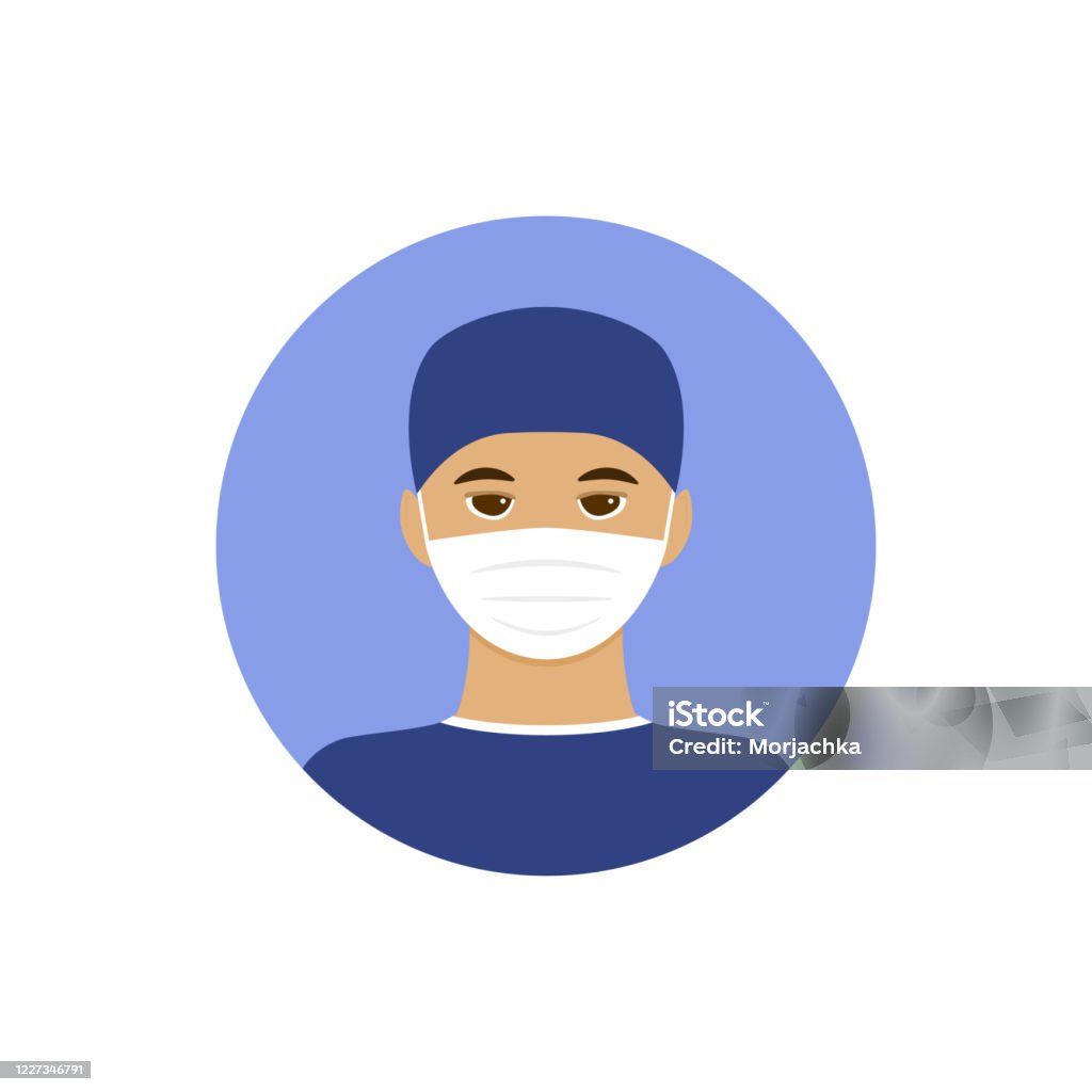 Vector Flat Profession Doctor Colorful Icon Medical Face Mask Male