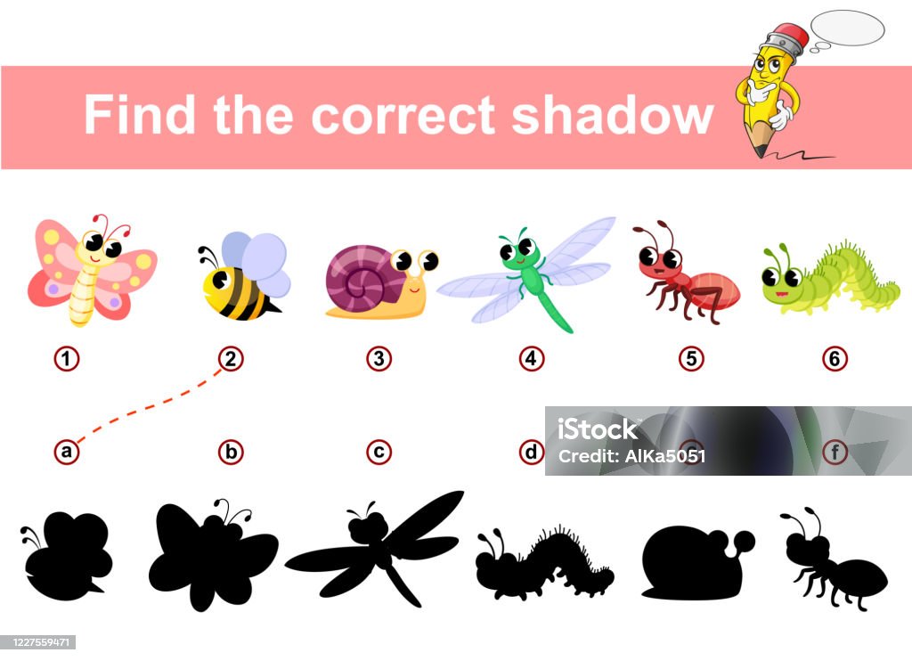 Trouvez Lombre Correcte Jeu Éducatif Pour Enfants Insectes Papillon