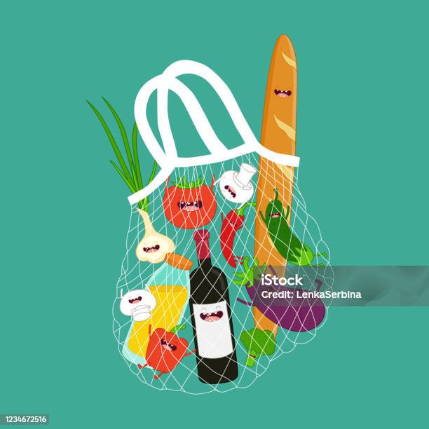 Tas Jala Dengan Bahan Makanan Lucu Ilustrasi Vektor Ilustrasi Stok ... Tas Jala Dengan Bahan Makanan Lucu Ilustrasi Vektor Ilustrasi Stok ...