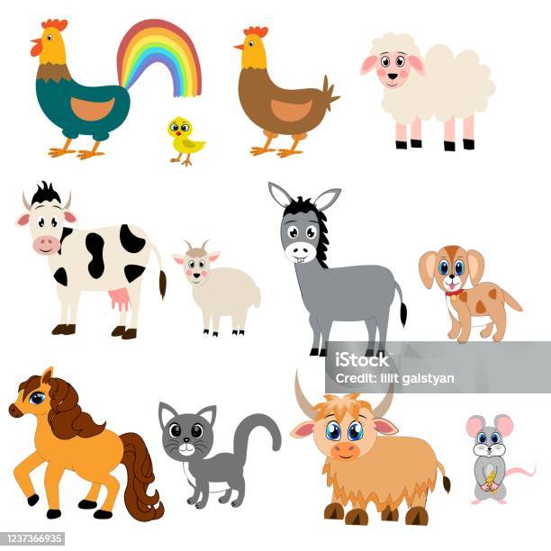 Ensemble Danimaux De Ferme Illustration Vectorielle De Dessin Animé