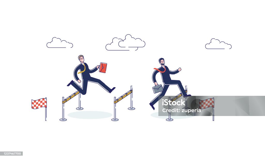Konsep Persaingan Bisnis Dua Pengusaha Pesaing Berjalan Dan Melompati