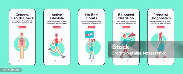 Perawatan Kesehatan Umum Onboarding Layar Aplikasi Seluler Vektor Datar