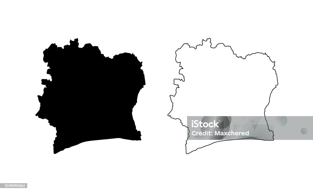 Stock Ilustrace Cote Divoire Mapa Silueta Linie Země Afrika Mapa