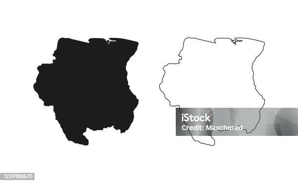 Stock Ilustrace Surinam Mapa Silueta Linie Země Amerika Mapa Ilustrační