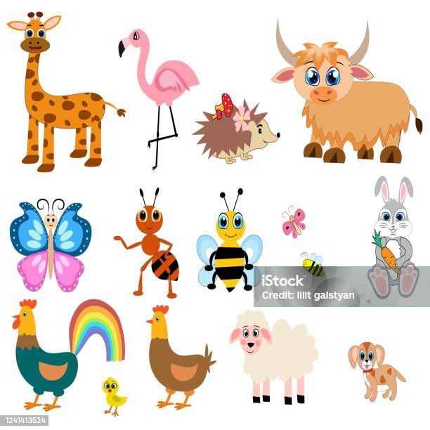 Illustration Mignonne Densemble Danimaux Collection Vectorielle Animaux