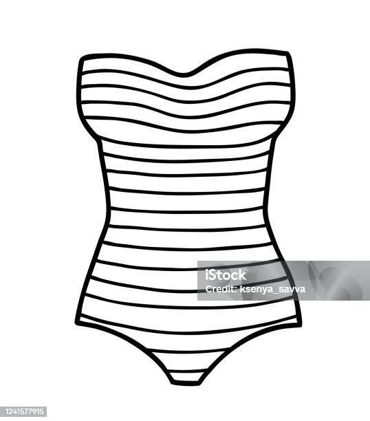 Coloring Book Strapless Bandeau Women Swimsuit Stock Illustration