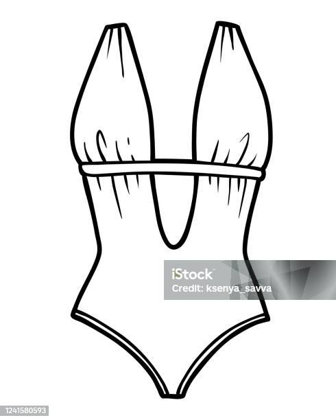 Coloring Book Plunge Women Swimsuit Stock Illustration Download Image