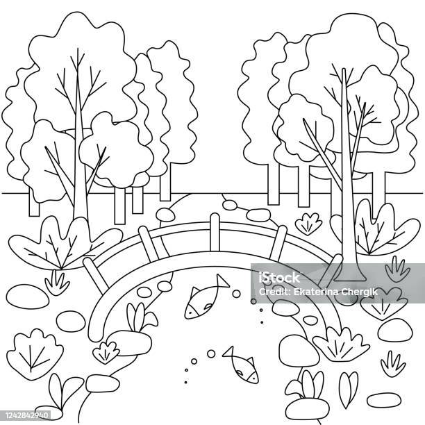Lucu Anakanak Mewarnai Buku Dengan Lanskap Jembatan Sungai Dan Hutan ... Lucu Anakanak Mewarnai Buku Dengan Lanskap Jembatan Sungai Dan Hutan ...