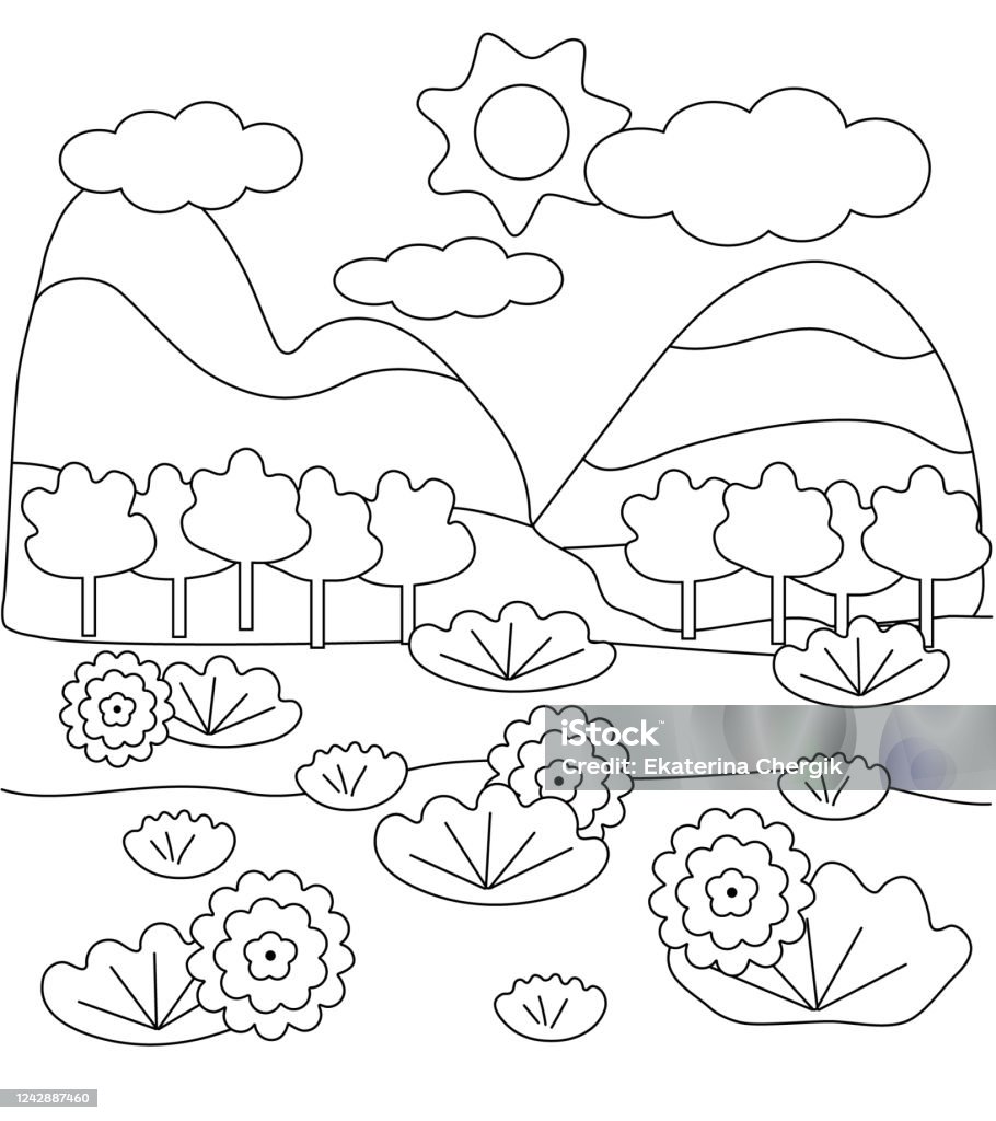 Lucu Anakanak Mewarnai Buku Dengan Lanskap Gunung Langit Dan Awan ... Lucu Anakanak Mewarnai Buku Dengan Lanskap Gunung Langit Dan Awan ...